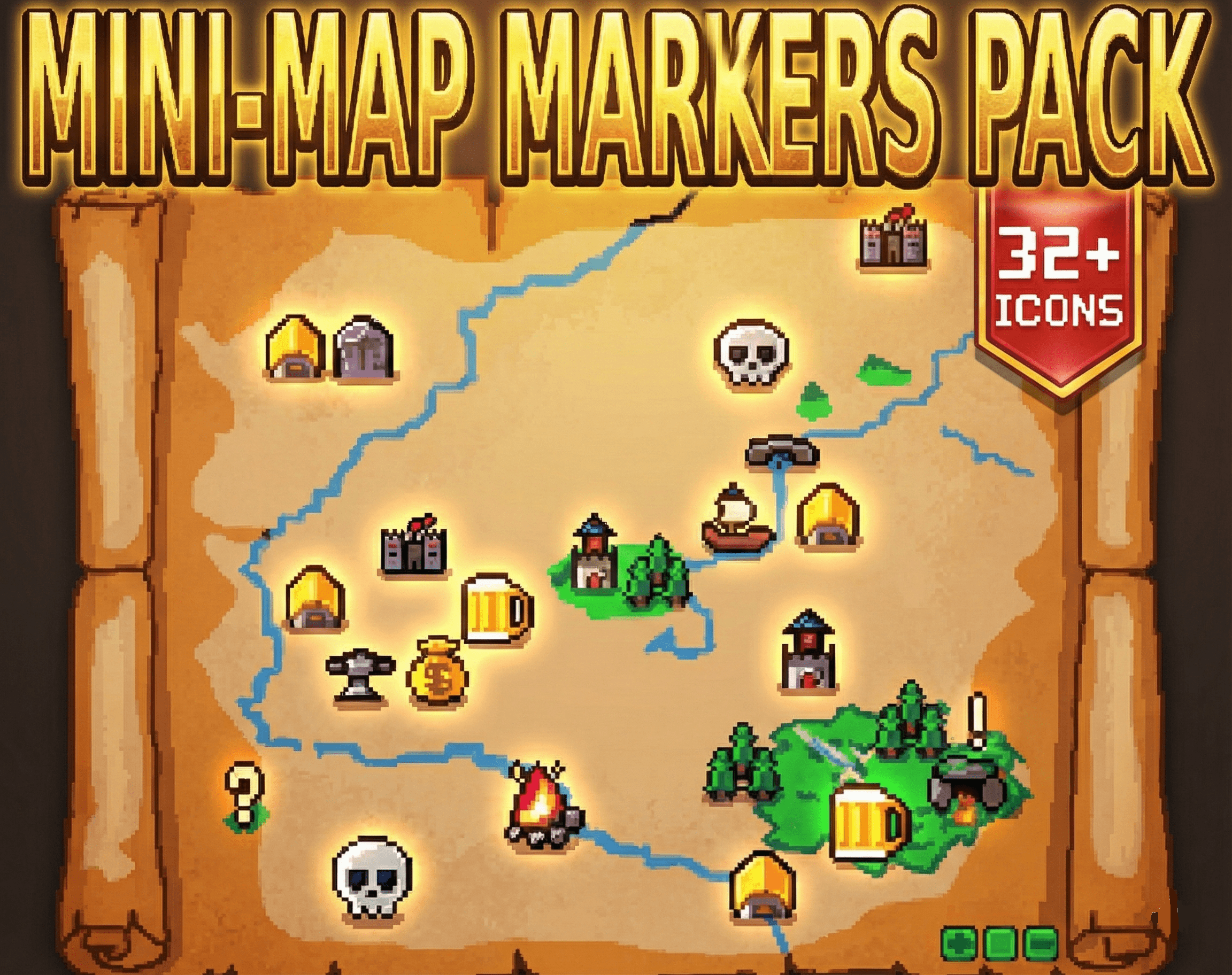 Mini-Map Markers Pack 32+ Fantasy Pixel Art Icons | PICO-8 (16x16 ...