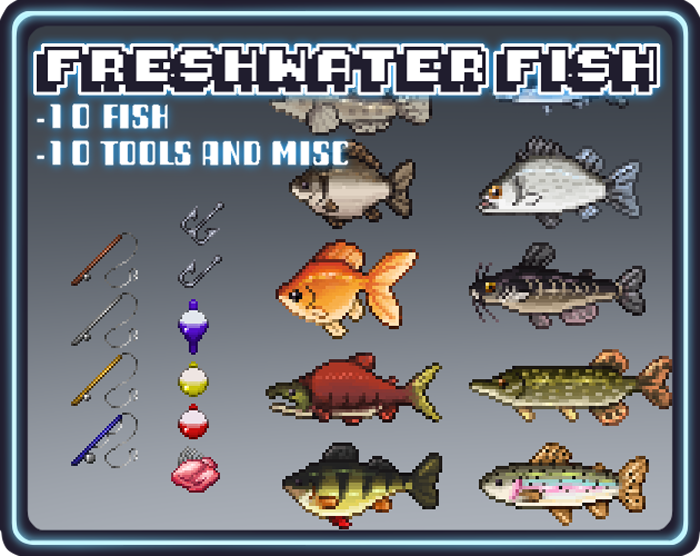 Pixelart Freshwater Fish Mini Asset Pack | GameDev Market