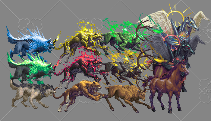 2D Pixel Art Elemental Beast Pack (5 Monsters + Variants) | GameDev Market