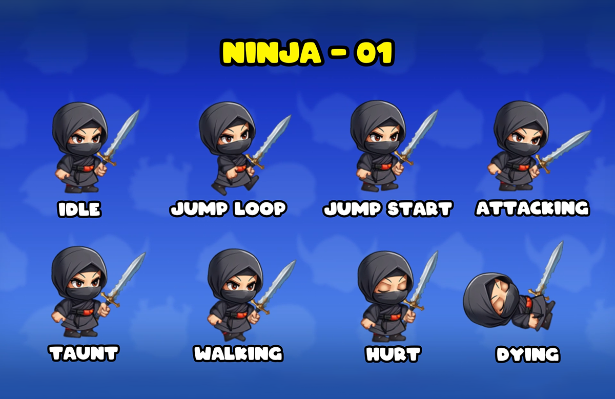 Super Tiny Ninja 2D Animated Character (Mini) | GameDev Market